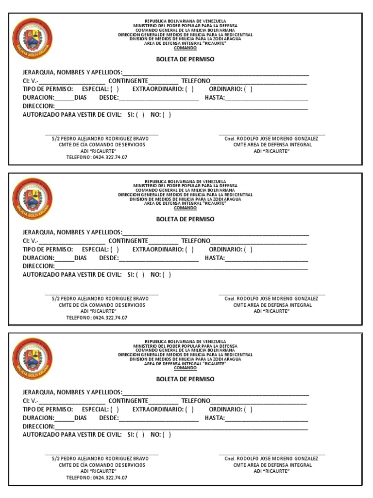 Boletas de Permiso | PDF | Política de venezuela | Venezuela