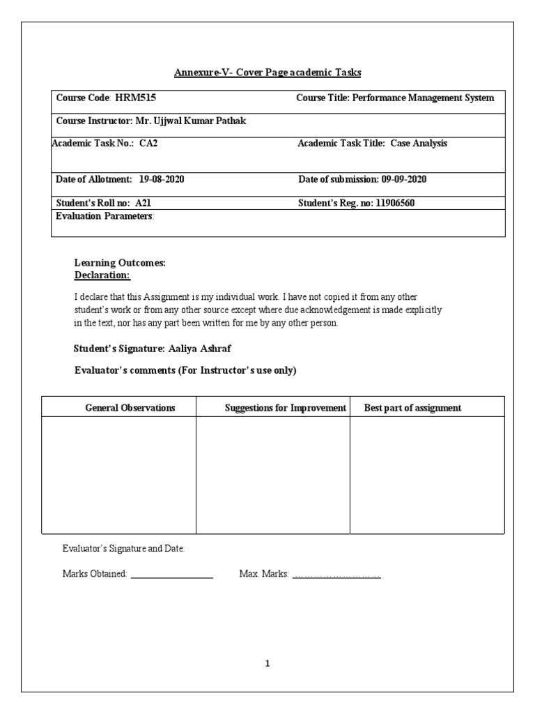 Annexure-V - Cover P Age A Cademic Tasks | PDF | Bowling (Cricket ...