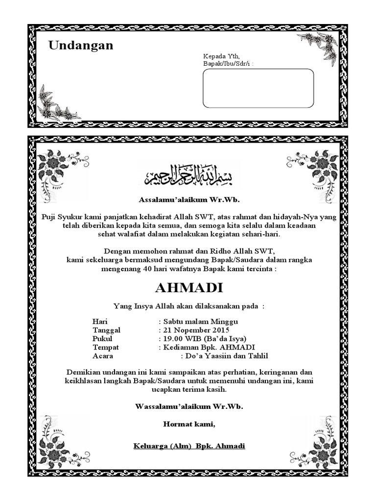 Template Undangan Untuk Acara Selamatan Islami | PDF