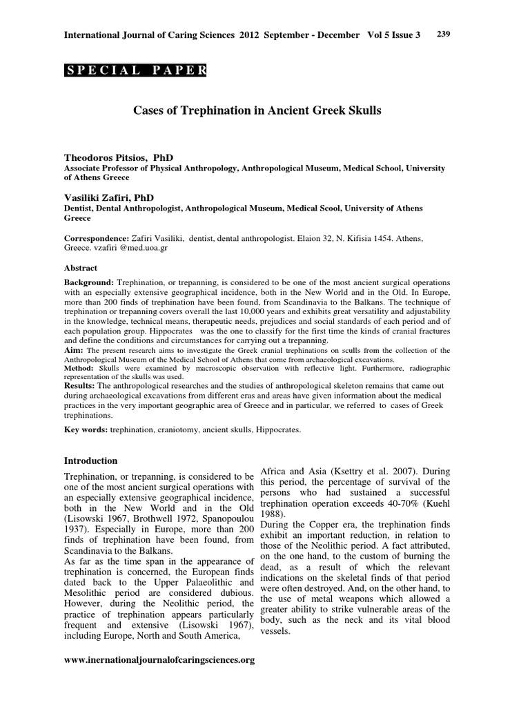 Cases of Trephination in Ancient Greek Skulls | PDF | Skull | Archaeology