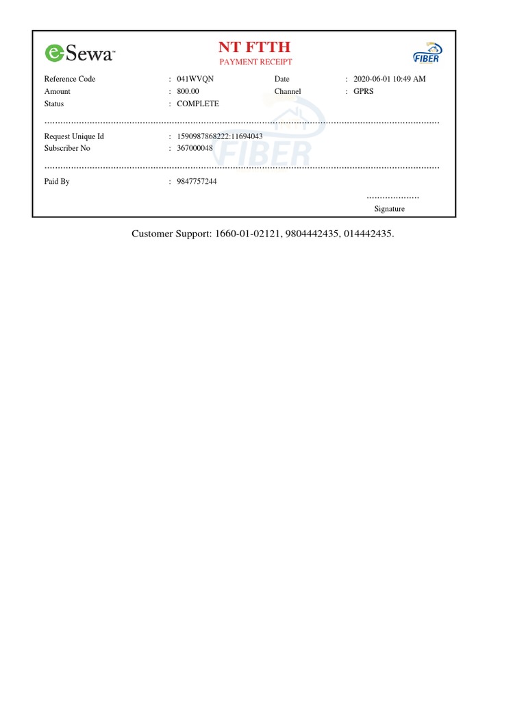 NT FTTH: Reference Code: 041WVQN Date: 2020-06-01 10:49 AM Amount: 800. ...