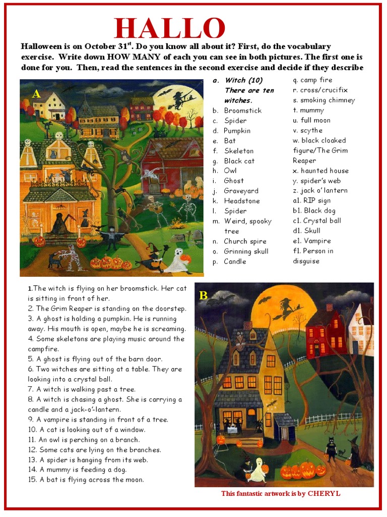 Halloween Vocabulary and Picture Matching Exercise: Identifying Common ...