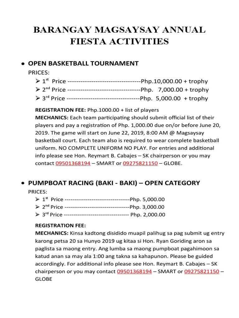 Barangay Magsaysay Annual Fiesta Activities: Open Basketball Tournament ...