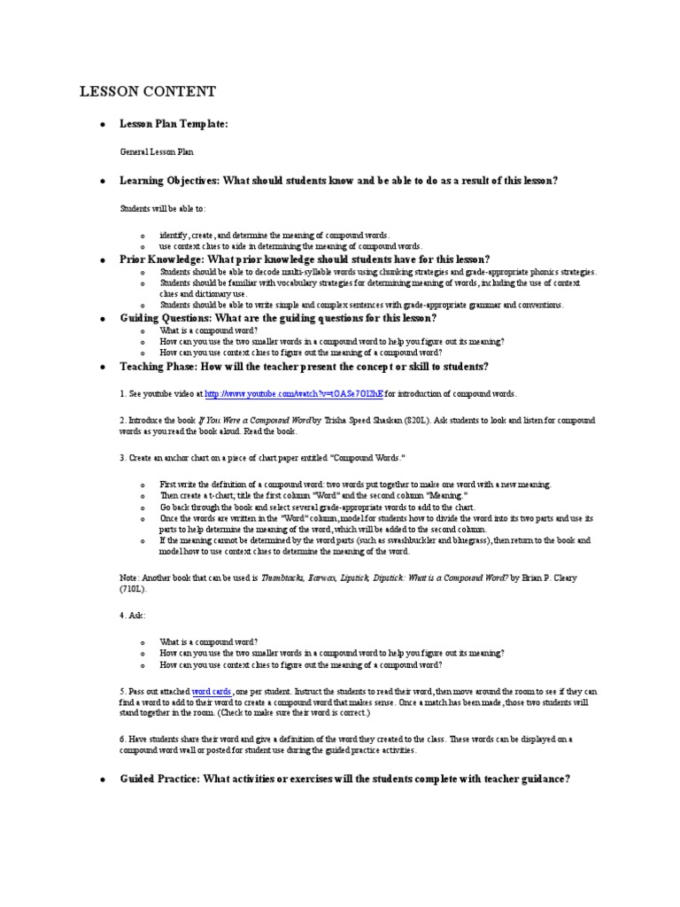 Compound Words | PDF | Phonics | Lesson Plan