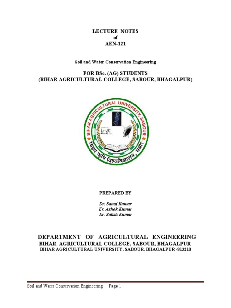 Lecture Notes of AEN-121: Soil and Water Conservation Engineering | PDF ...