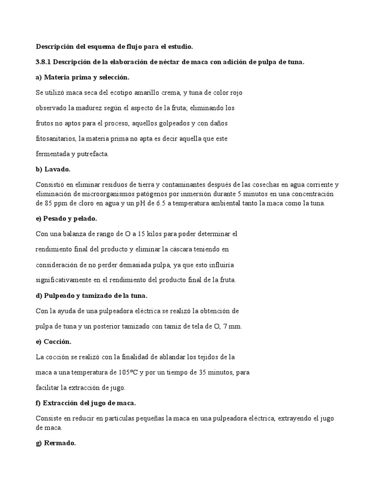 Flujograma Nectar de Tuna Con Maca | PDF | Agua | Química