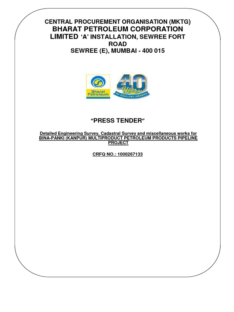 BPCL Tender for Bina-Panki Pipeline Survey | PDF | Geographic Information System | Arc Gis