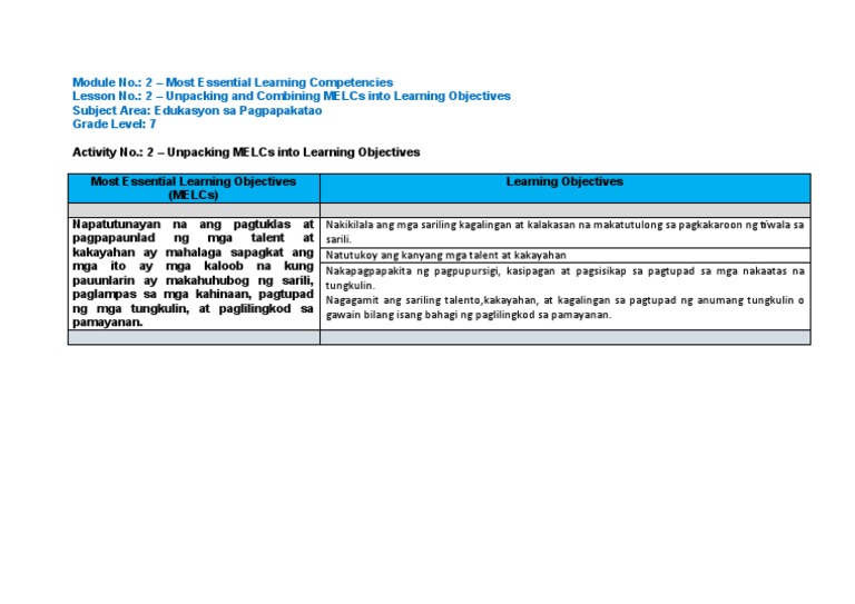 Unpacking of Melc | PDF