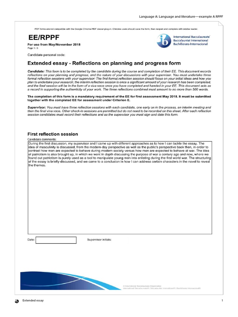 Language A: Language and Literature-Example A RPPF: Extended Essay 1 | PDF