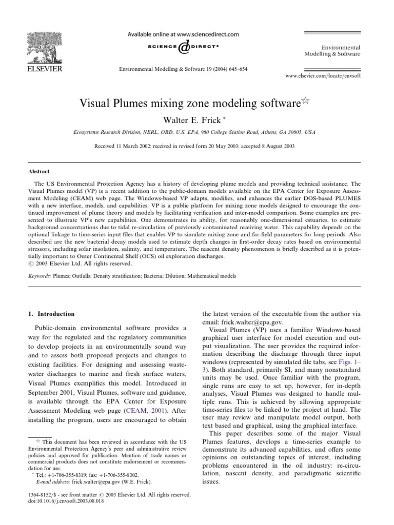 Visual Plumes Mixing Zone Modeling Software: A Review of New ...
