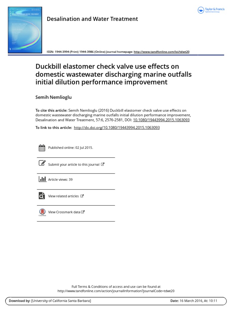 Duckbill Elastomer Check Valve Use Effects On Domestic Wastewater ...