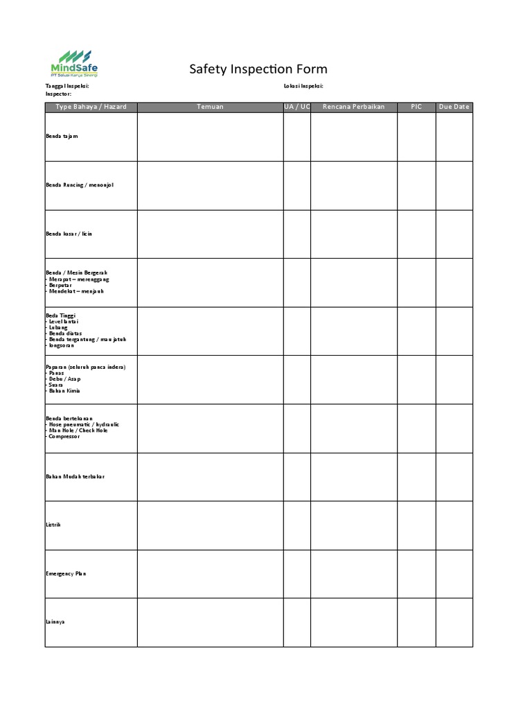 Form Inspeksi K3 MS | PDF | Teknologi & Rekayasa