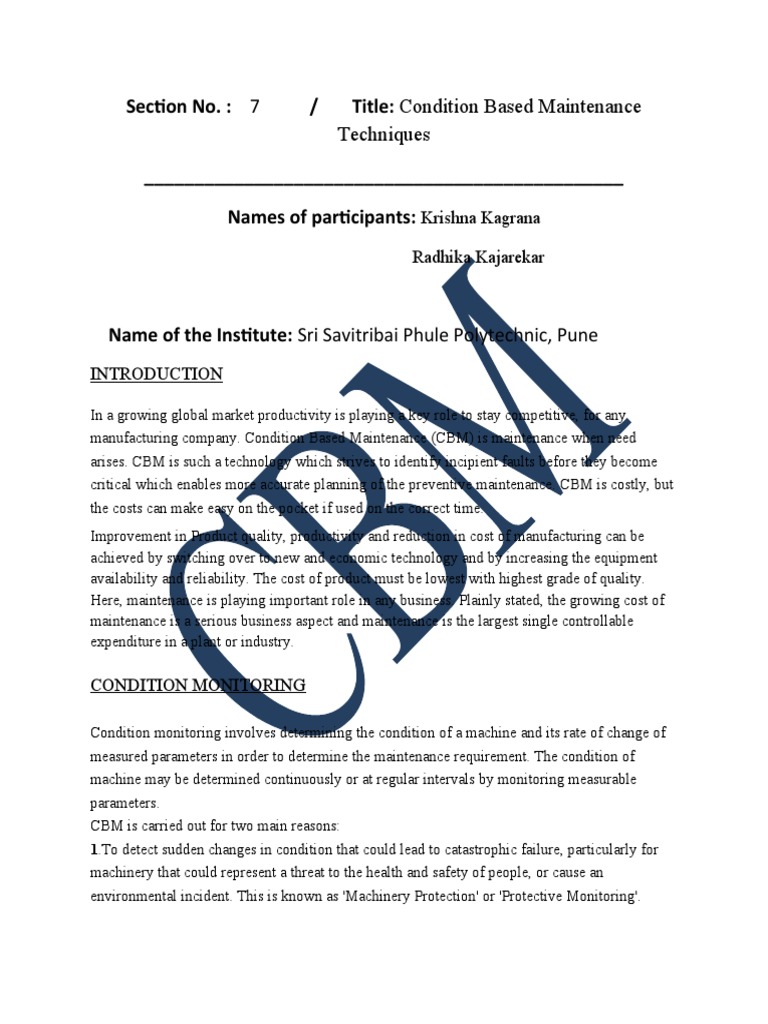Section No.: 7 / Title: Condition Based Maintenance | PDF | Mechanical Engineering | Applied And ...