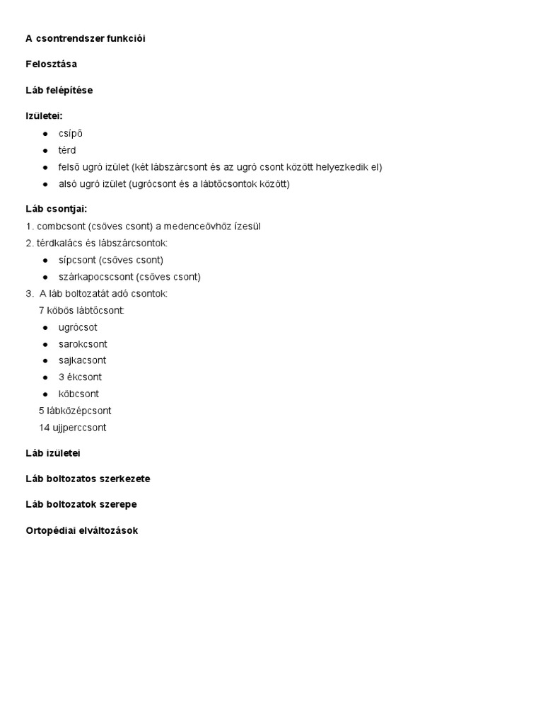 A Csontrendszer Funkciói | PDF