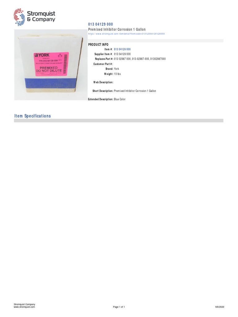 York Premixed Inhibitor 1 Gallon | PDF