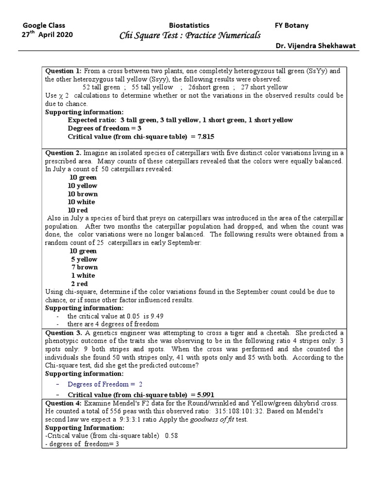 Chi Square Test Numerical Practice Problems | PDF | Chi Squared ...