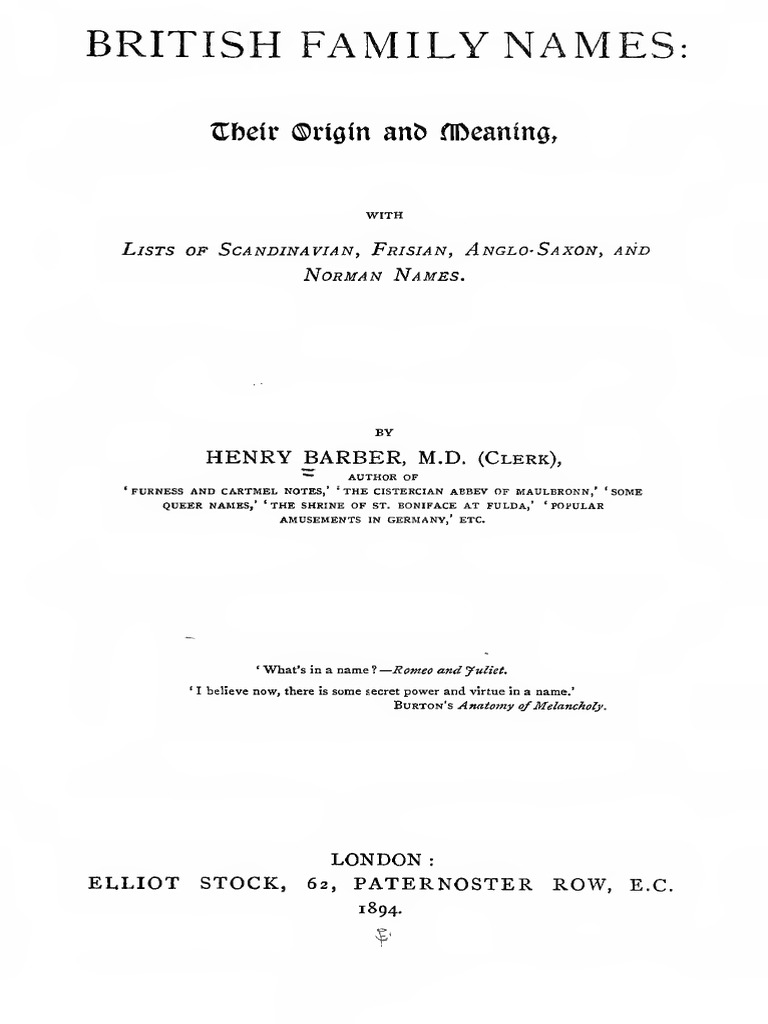 British Family Names, Their Origin and Meaning PDF | PDF | Norsemen