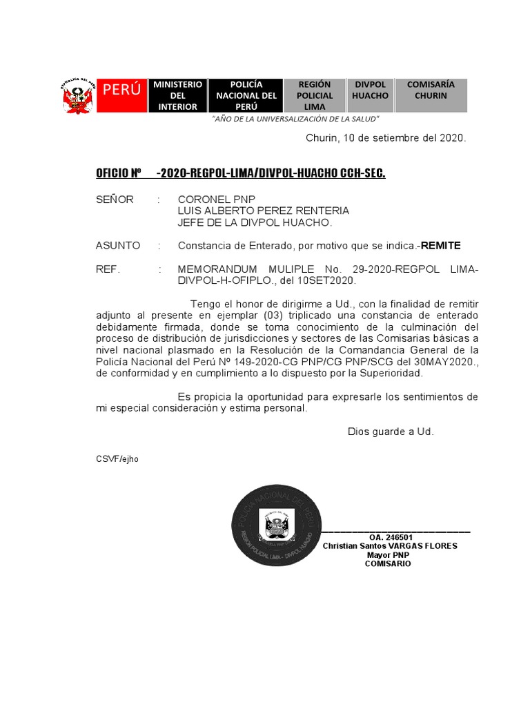 Oficio-Cons. Enterado Memo Mult. N 29 | PDF | Perú | Seguridad nacional