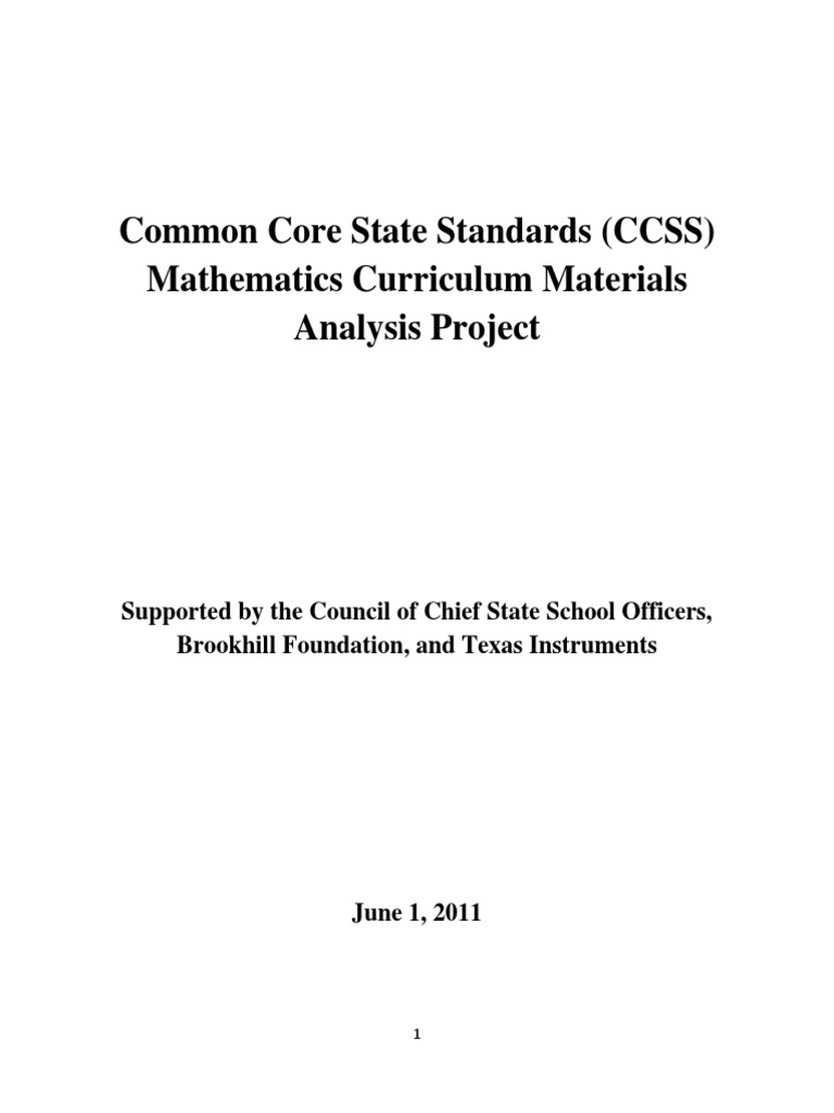 Common Core State Standards (CCSS) Mathematics Curriculum Materials ...