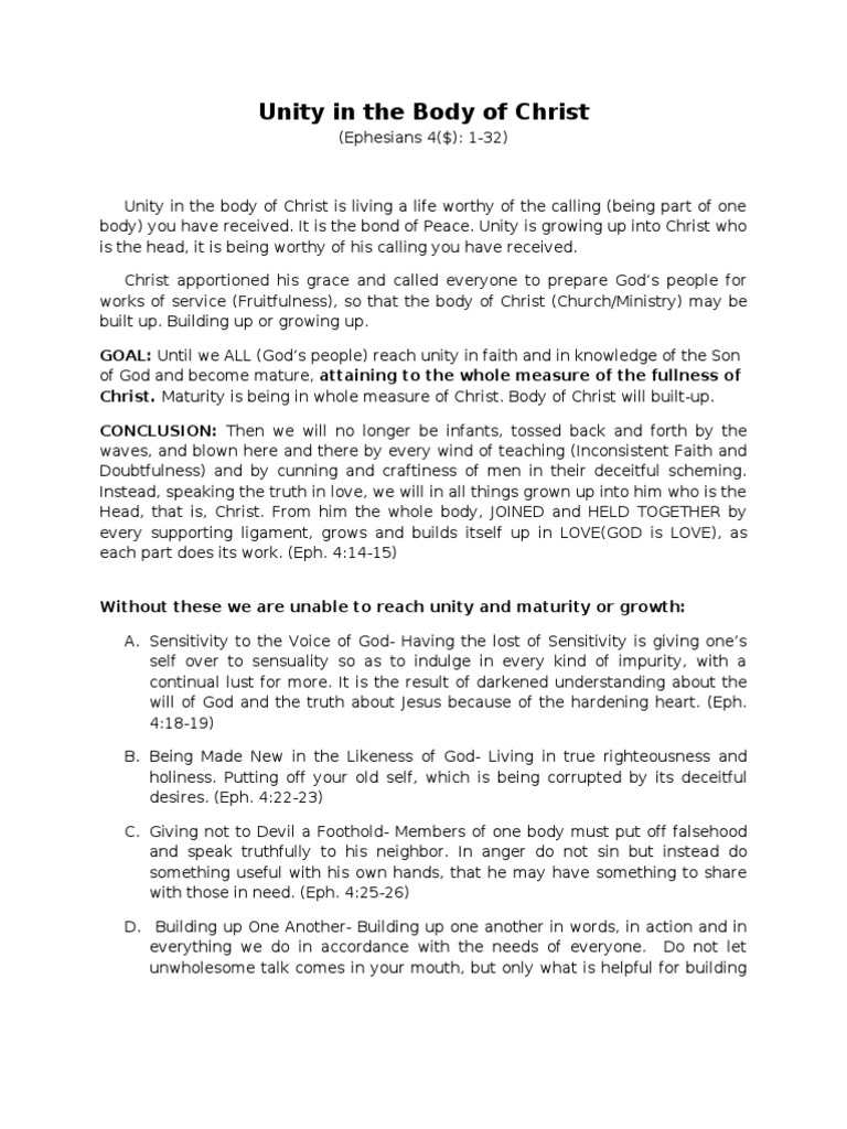 Unity in The Body of Christ | Download Free PDF | Jesus | Forgiveness