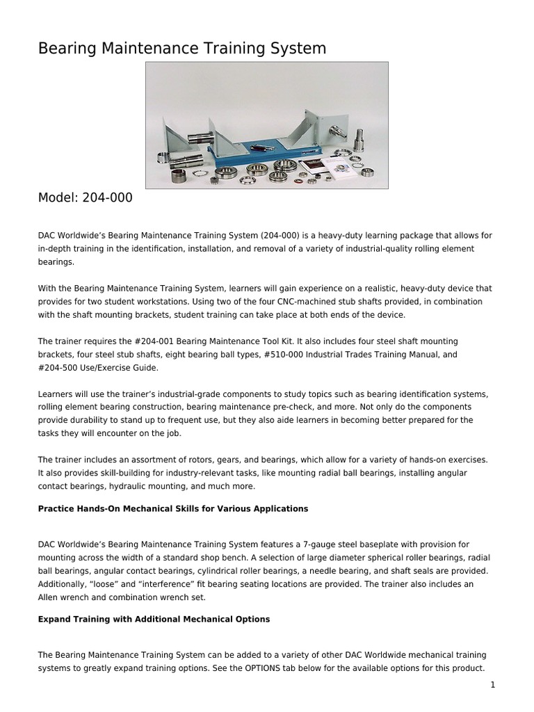 Bearing Maintenance Training System - Rolling Element Bearing Training ...