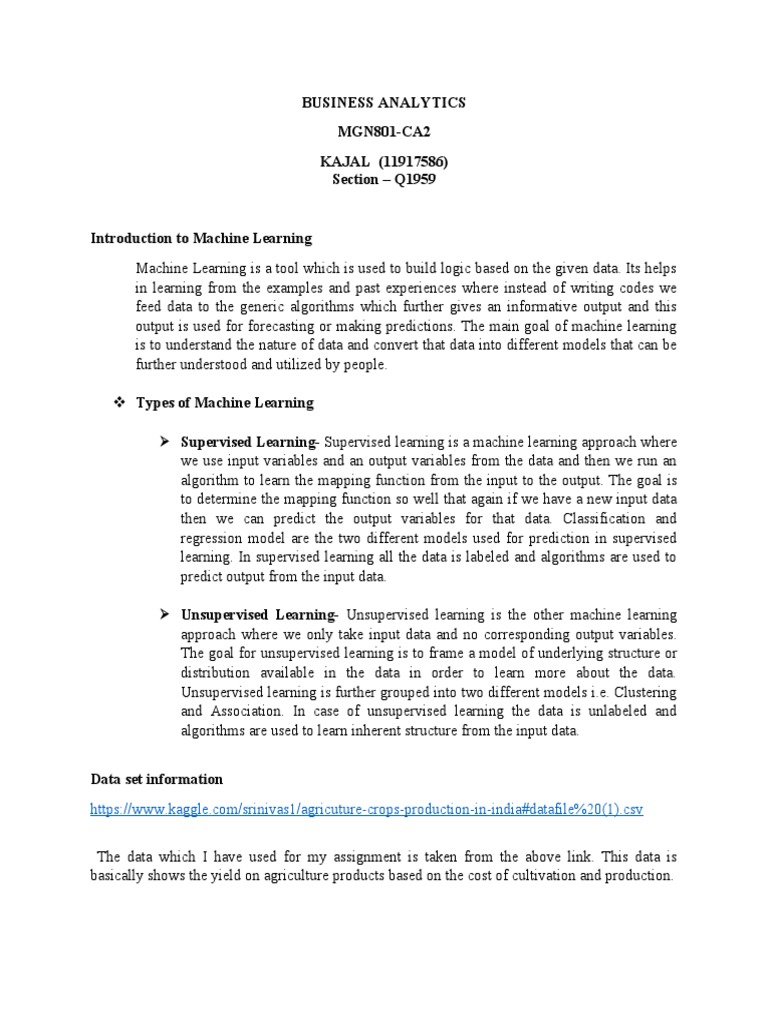 BUSINESS ANALYTICS Assignment | PDF | Dependent And Independent Variables | Machine Learning