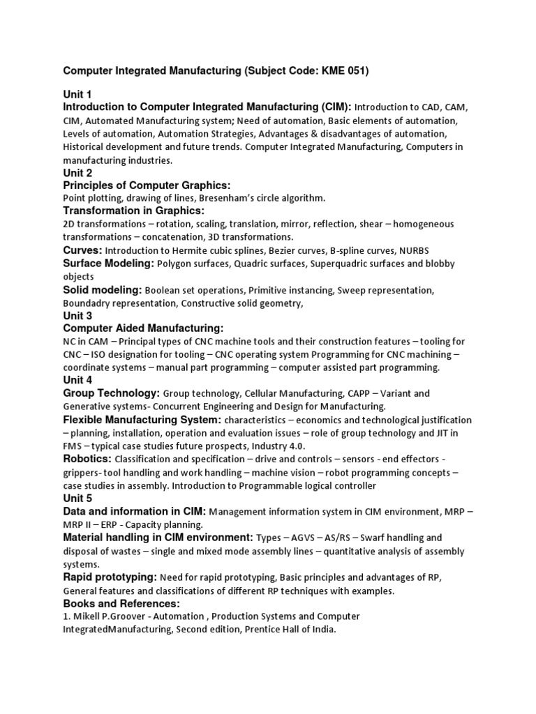 Computer Integrated Manufacturing | PDF | Automation | Numerical Control