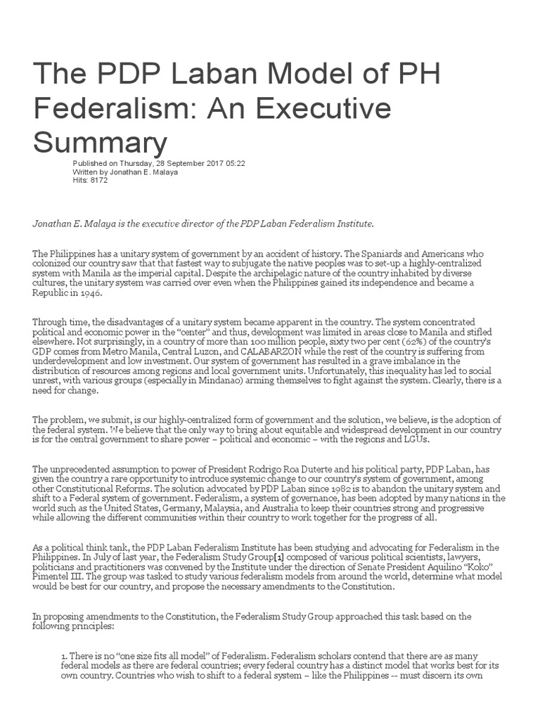 The PDP Laban Model of PH Federalism | PDF | United States Senate ...