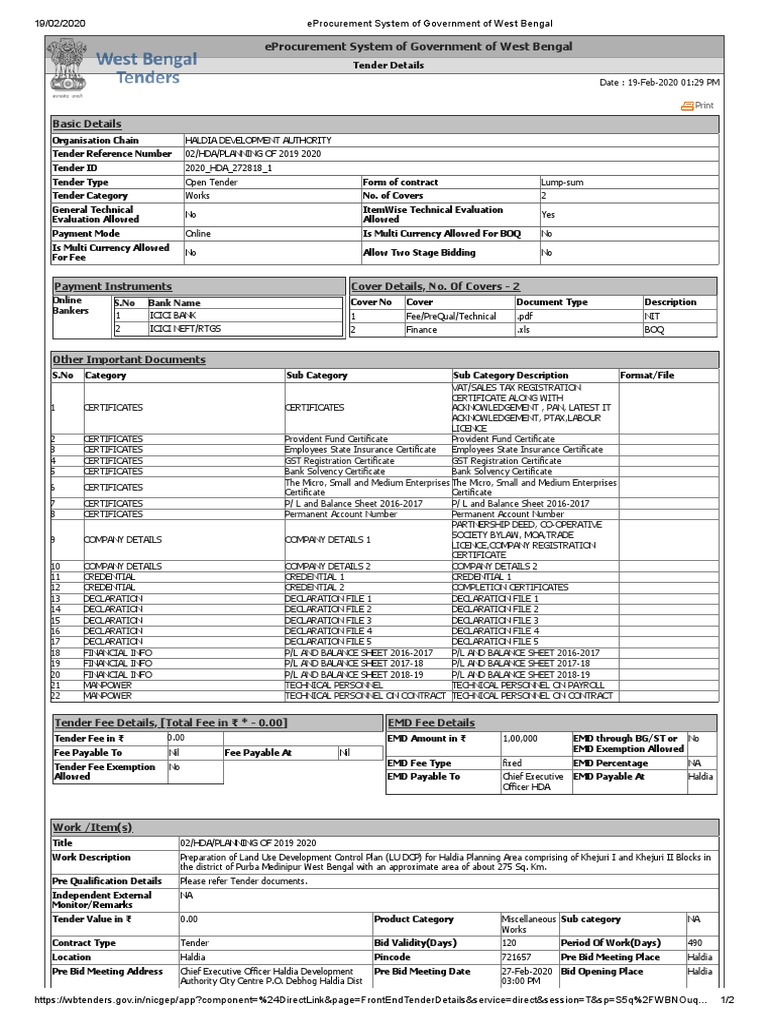 Basic Details: Eprocurement System of Government of West Bengal | PDF ...