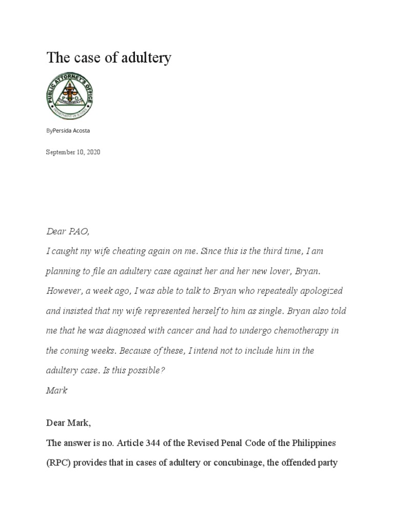 The Case of Adultery | Download Free PDF | Adultery | Pardon