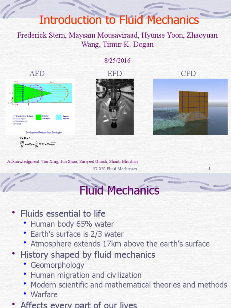 Introduction To Fluid Mechanics: Frederick Stern, Maysam Mousaviraad, Hyunse Yoon, Zhaoyuan Wang ...