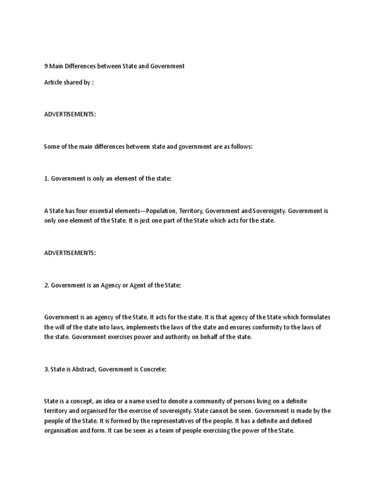 Differences Between State and Government | PDF | Sovereign State ...