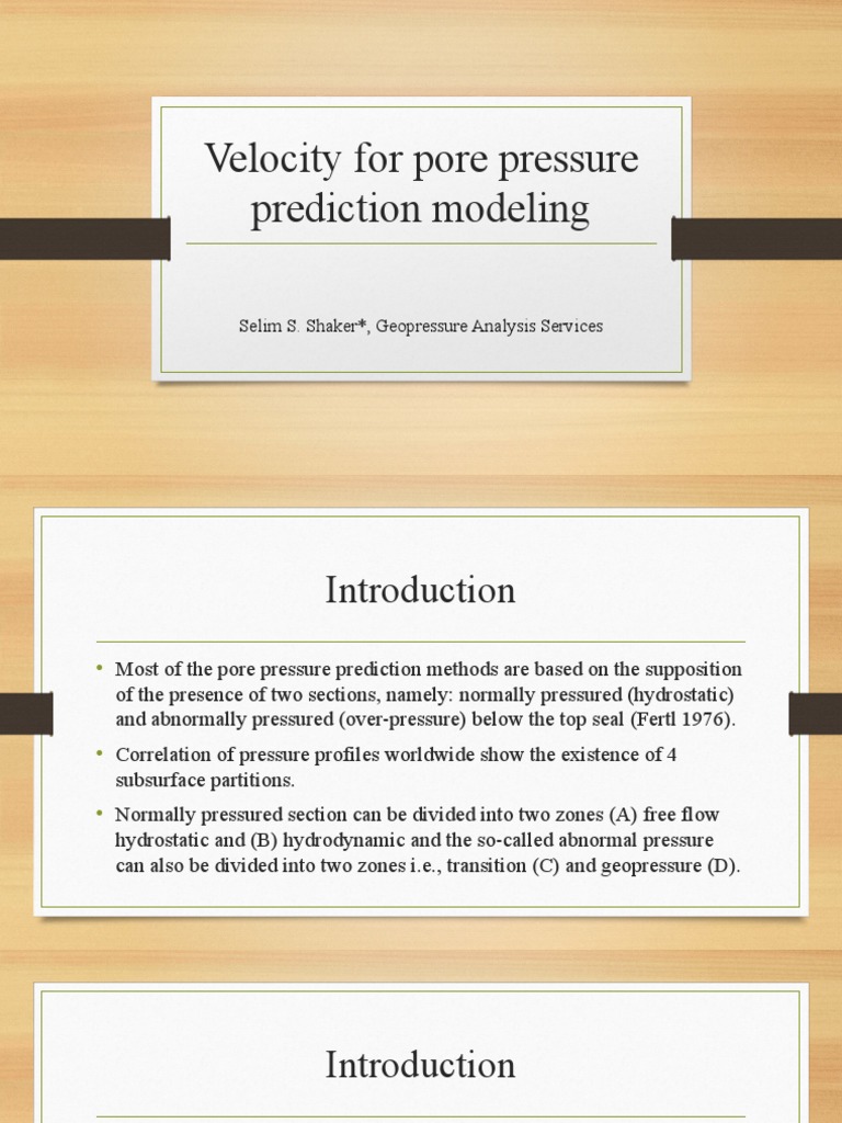 Velocity For Pore Pressure Prediction Modeling: Selim S. Shaker ...
