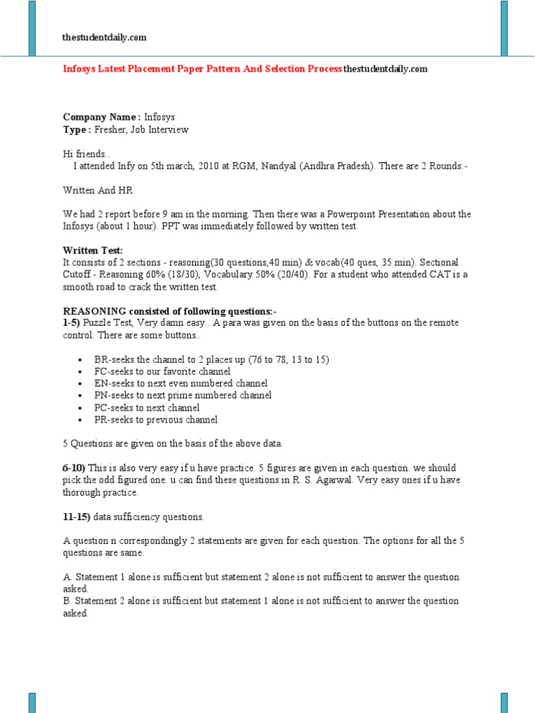 Infosys-Latest-Placement-Paper-Pattern-And-Selection-Process ...