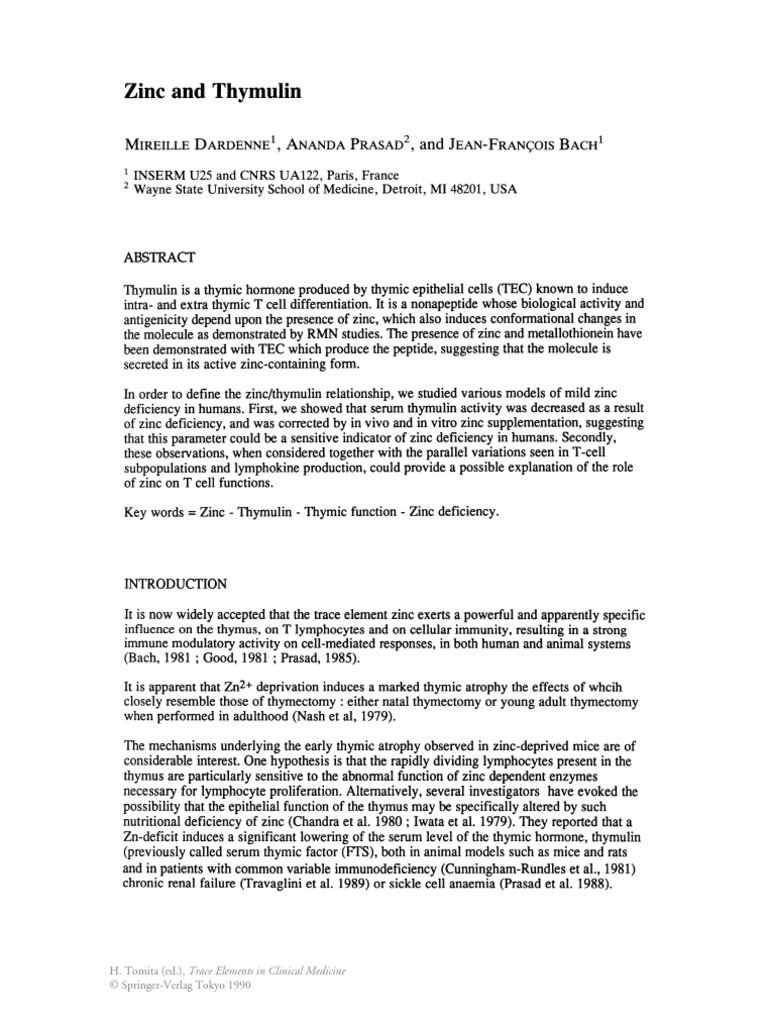 Zinc and Thymulin | PDF | Thymus | T Cell