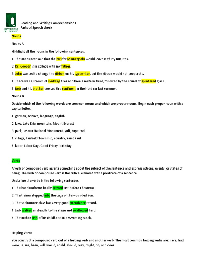 Parts of Speech Analysis | PDF | Part Of Speech | Verb