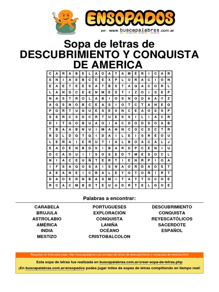 Sopa de Letras de Descubrimiento y Conquista de America | PDF | Exploración