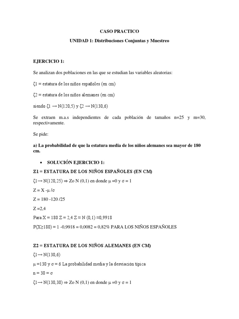 DESARROLLO CASO PRACTICO UNIDAD 1 Distribuciones Conjuntas y Muestreo PDF | PDF