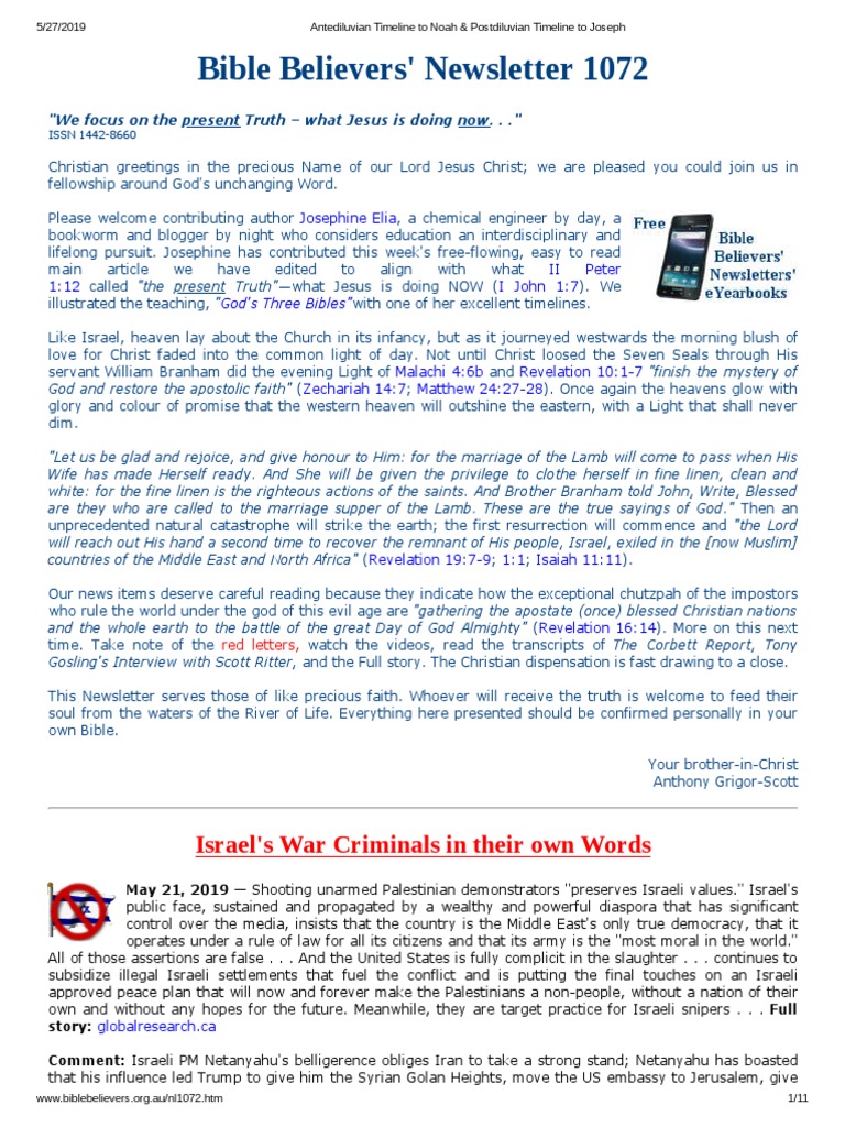 1072 - Antediluvian Timeline To Noah & Postdiluvian Timeline To Joseph ...