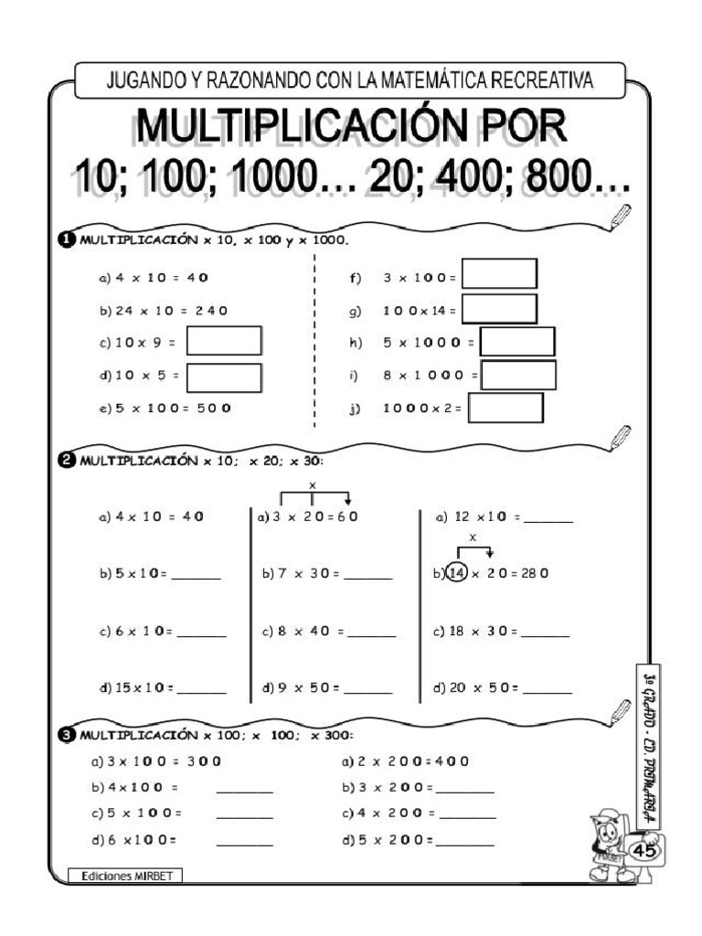 Hoja De Trabajo Para Multiplicar Por 10, 100 Y 1000