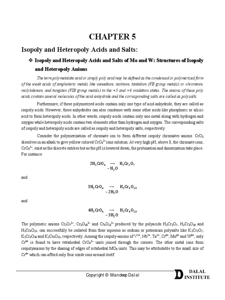 Isopoly and Heteropoly Acids and Salts | PDF | Atoms | Molecules