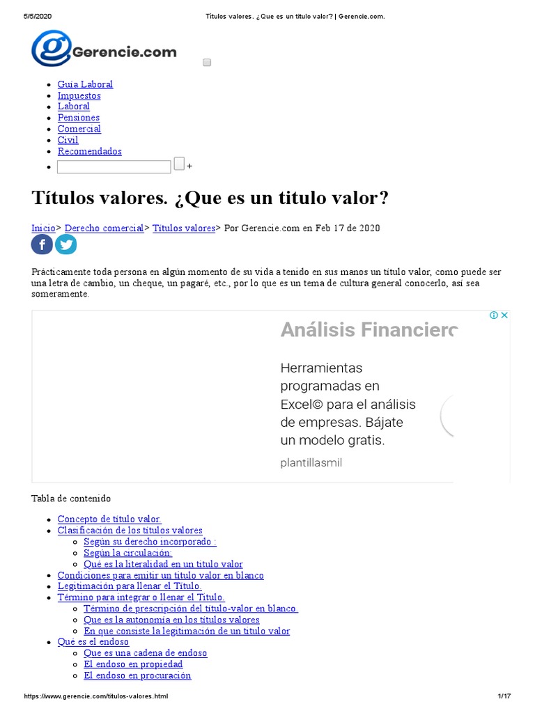 Títulos Valores. ¿Que Es Un Titulo Valor | PDF | Cheque | Pagaré