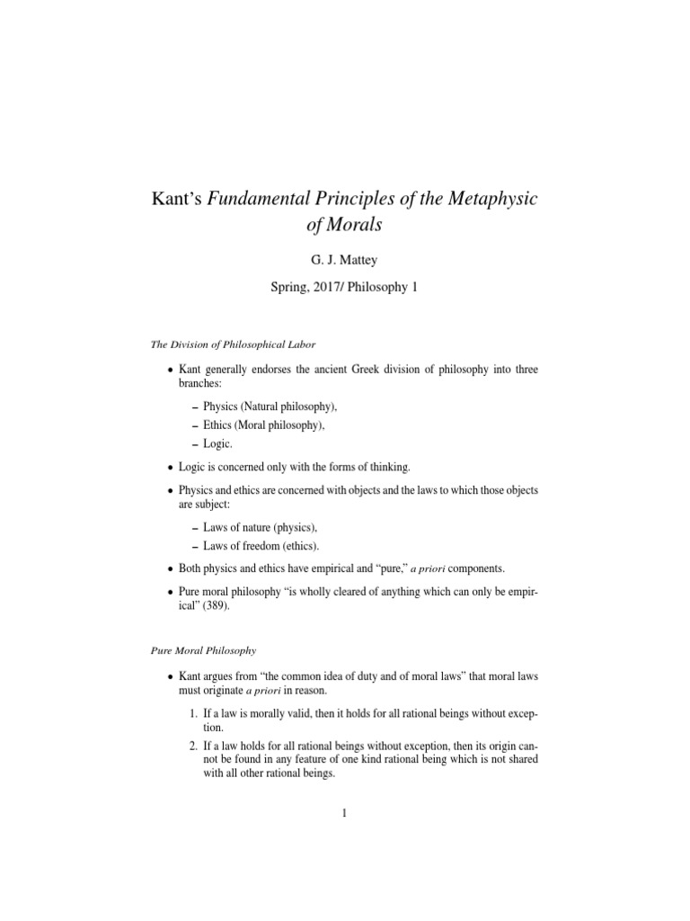 Kant's Fundamental Principles of The Metaphysic of Morals: G. J. Mattey ...