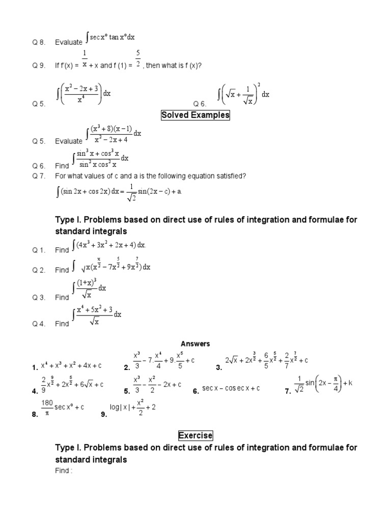 Solved Examples: X 2x3 DX X 1 X DX X | PDF | Applied Mathematics ...