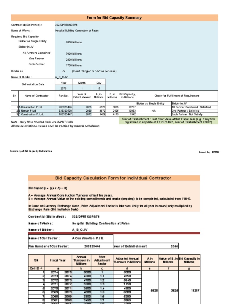 Bid Capacity Calculation Overview | PDF | Business | Economies