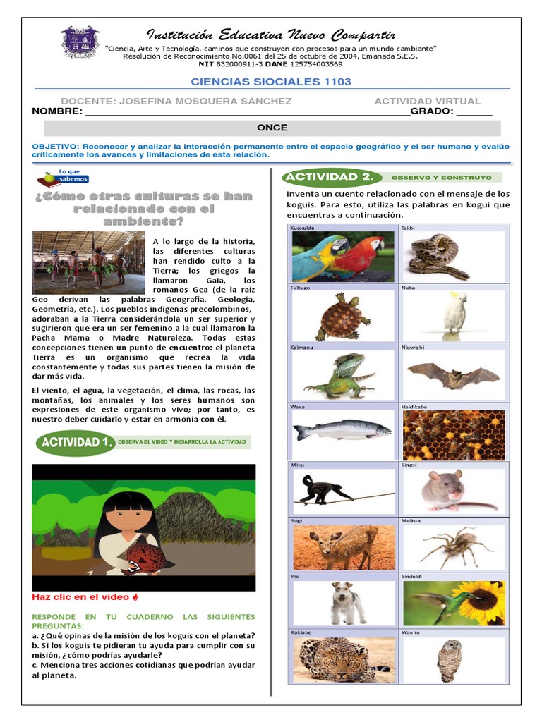 Actividad C. SOCIALES 1103 | PDF | Naturaleza | Tierra