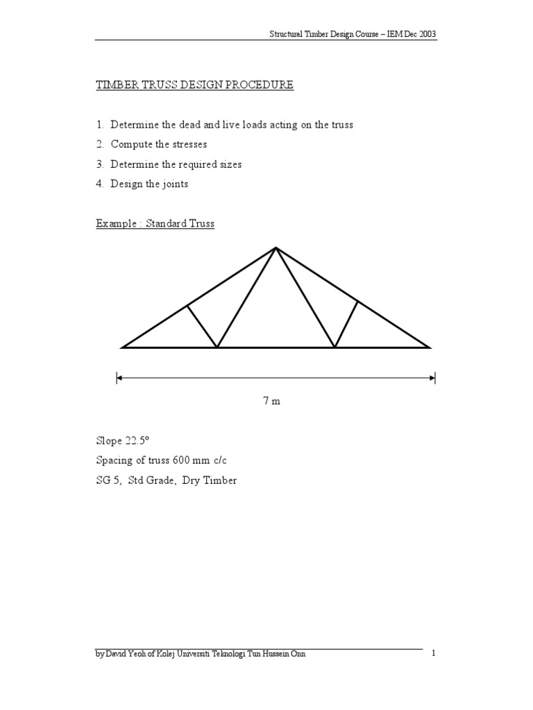Timber Roof Truss Design Procedure | PDF | Truss | Solid Mechanics