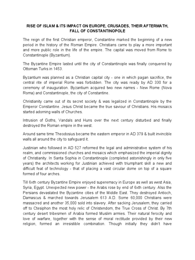 Rise of Islam & Its Impact On Europe, Crusades, Fall of Constantinople ...