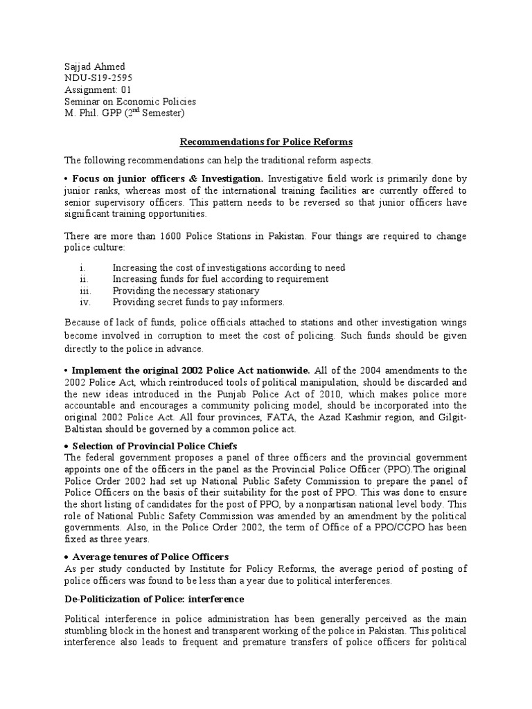Recommendations For Police Reforms | PDF | Counter Terrorism | Police