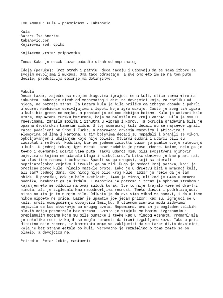 IVO ANDRIĆ Kula - Prepričano - Tabanović | PDF